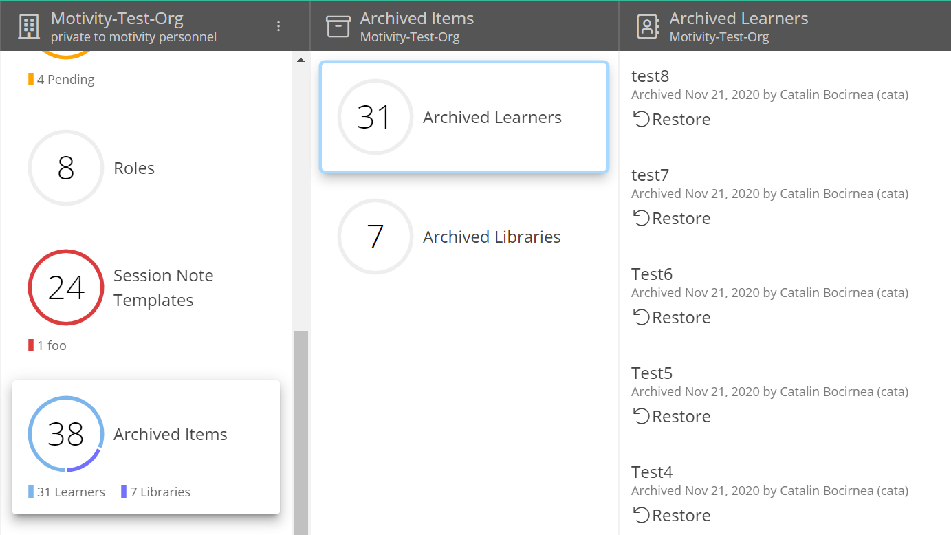 Archiving and Restoring Learners and Libraries